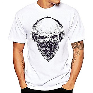 YOMXL Men's Skull T Shirt Classic Short Sleeve T Shirt Casual Graphic Printed Tops Crewneck T-Shirts White