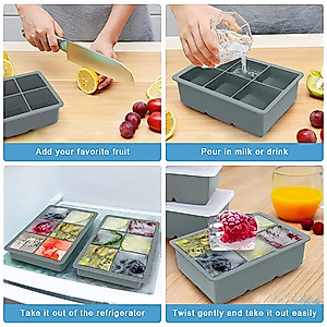 Ice Cube Tray With Lids Large Size Silicone Flexible 6 Cavity Ice Maker for Whiskey and Cocktails or Homemade, Keep Drinks Chilled Reusable and BPA Free 2 Pack