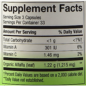 Nature's Way Alfalfa Leaves, 1,215 mg, 100 Vegetarian Capsules, Pack of 2