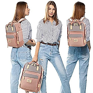 KeKour Laptop Backpack for Women,14 Inch Work Laptop Bag with USB Port Travel Computer College Casual Daypack for Weekender (Pink)