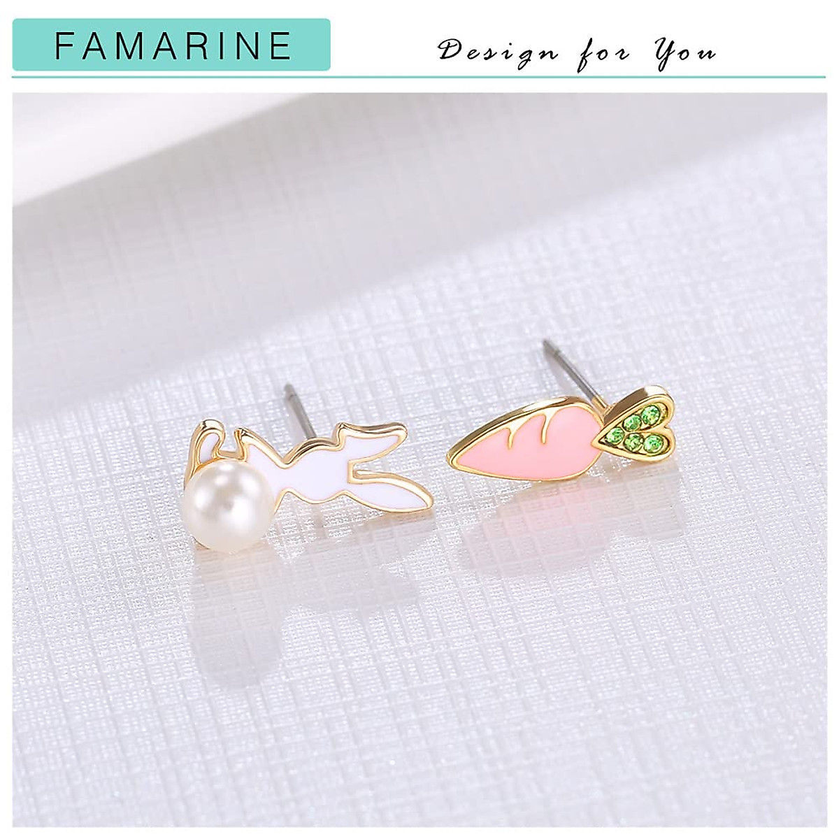 Easter Earrings White Rabbit Bunny Carrot Stud Earrings Crystal Pearl Cute Funny Earring