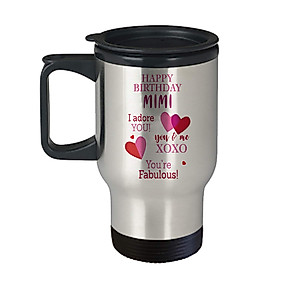 Birthday Tumbler With Handle For Mimi C3TM Happy Bday Present Ideas Gifts For Women Funny Cute Travel Mug Coffee Tea Novelty To Go CupBest Good Floral 14 Oz