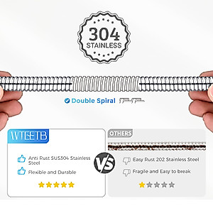 WTEETB Shower Hose Extra Long 100 Inches, 304 Stainless Steel Handheld Shower Head Hose Replacement, Flexible Hose Attachment, Toilet Hose for Bidet Sprayer 8.3 feet