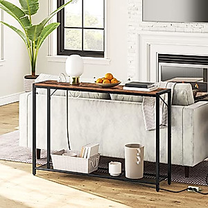 MAHANCRIS Sofa Table with Power Outlet, 43.7" Console Table with USB Ports, Behind Couch Table, Entryway Table for Living Room, Hallway, Foyer, Metal Frame, Adjustable Feet, Rustic Brown CTHR11E01Z1