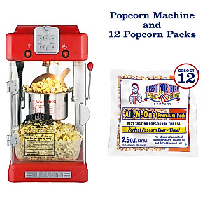Pop Pup Popcorn Machine – 2.5 Oz Kettle with 12 Pack of Pre-Measured Popcorn Kernel Packets, Scoop, and Serving Cups by Great Northern Popcorn (Red),83-DT6031