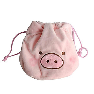 AKOAK 1 Pack Cute Fluffy Piglet Makeup Bag, Drawstring Tote Bag, Portable Travel Makeup Bag Storage Organizer