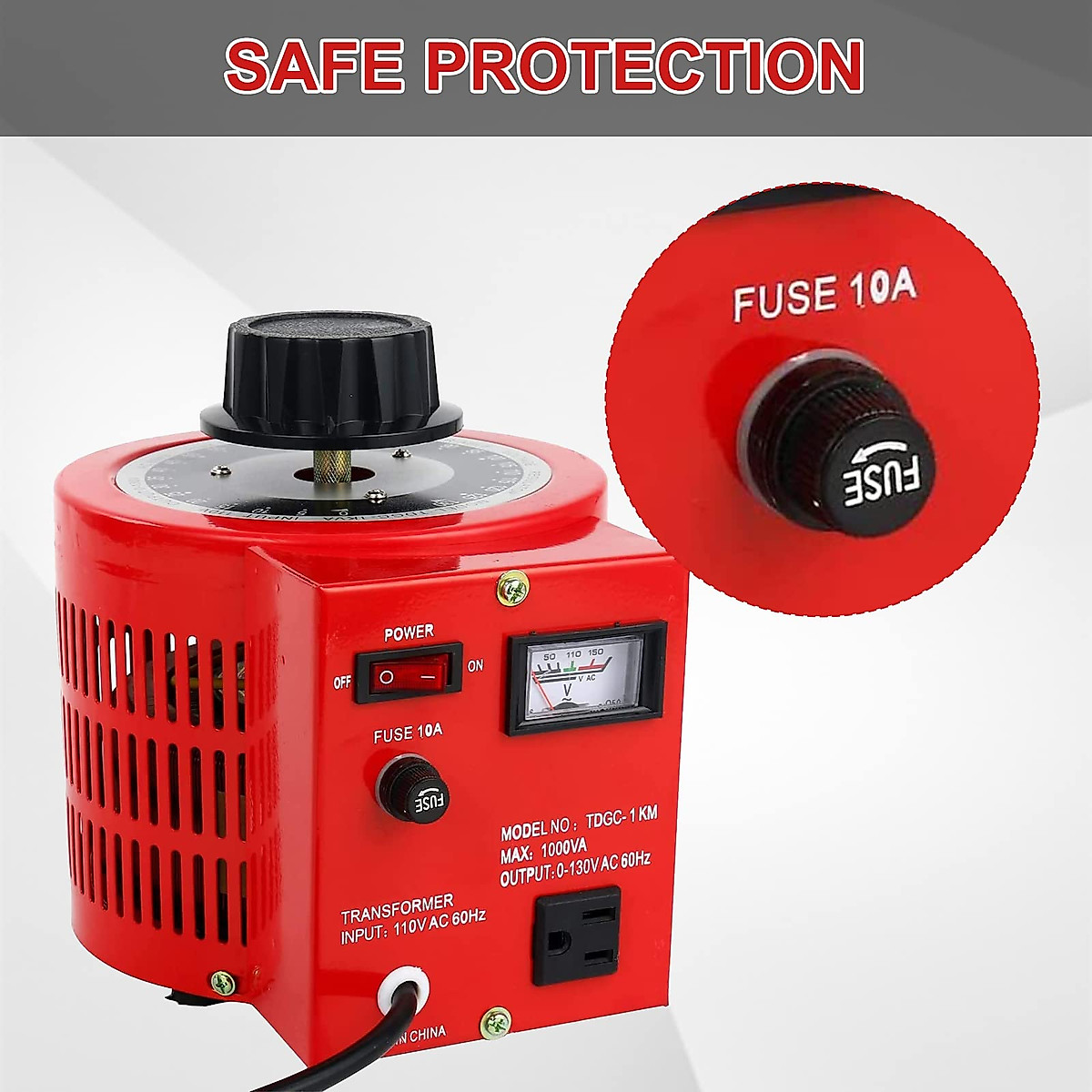 YaeCCC Voltage Transformer 10 Amp Auto AC Variable Voltage Converter,1000VA,0~130 Volt Output (1000W Max)