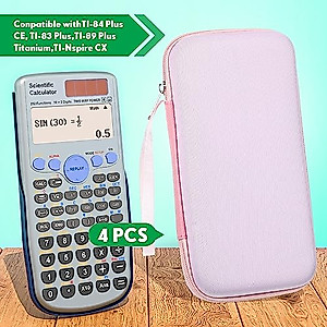 PerKoop 4 Pcs Hard Graphing Calculator Case Compatible with Ti 84 Plus Ce, 84 Plus, 83 Plus Ce, Fx 9750gii Zipped Pocket Hard Travel Case Office Calculator Accessories for USB Cables, Pencil, Ruler