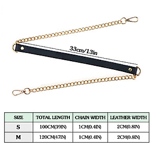 Glamorstar Purse Chain Strap Leather Crossbody Metal Replacement Straps for Shoulder Handbag Clutch Bags Satchels Gold Black 100cm/39in