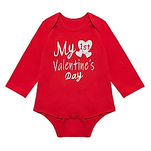 Baby Boys Girls My First Valentine's Outfit Set Heart Breaker Long Sleeve Bodysuit (6-12 Months) Red