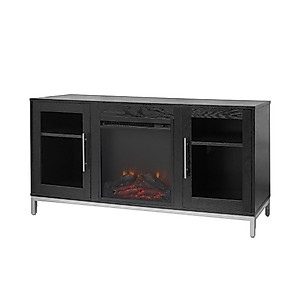 Teamson Home Lainey 54" Wooden Entertainment Center with Fireplace, Two Glass Door Cabinets, Black