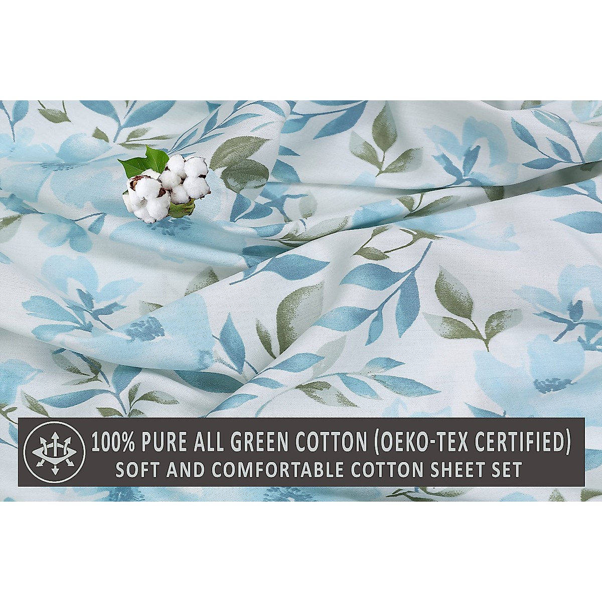 RUVANTI 100% Cotton Sheets for Queen Size Bed - Cooling Sateen Sheets - Breathable & Durable Queen Sheet Set - 16 Inches Deep Pocket Queen Size Sheets - Erica Floral - 4 Pieces