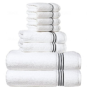 SIMPLI-MAGIC 79509 8-Piece Premium Set, 2 Bath, 2 Hand, 4 Wash Cloths, 100% Ring Spun Cotton Highly Absorbent Towels for Bathroom, Gym, Hotel, and Spa, (2) 27" X 54" (2) 16" x 30" (4) 13" x 13", Black
