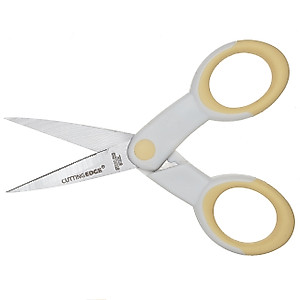 ECR4Kids Cutting Edge Ultra-Grip 5" Precision Non-Stick Stainless Steel Scissors w/Sheath - Extra Sharp Pointed Tip - For Sewing and Crafting, Pastel Yellow