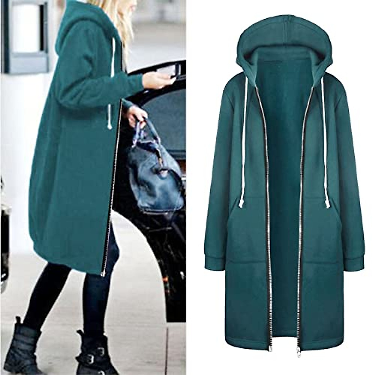 MKDEIAy Crewneck Sweatshirt Women Womens Casual Hoodies Zip-Up Long Sleeve Knee Length Tops Dressy Sweatshirts Cozy Fall Hooded Jackets With Pocket Sweatshirts For Teen Girls