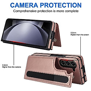 Case for Samsung Galaxy Z Fold 5, with S Pen Holder & Card Slot, Leather Flip Cover,Pink