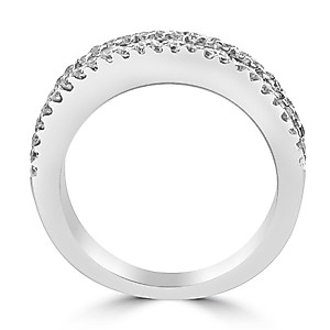 Madina Jewelry 1.16 ct Ladies Three Row Round Cut Diamond Wedding Band (Color G Clarity SI-1) in 18 kt White Gold in Size 6