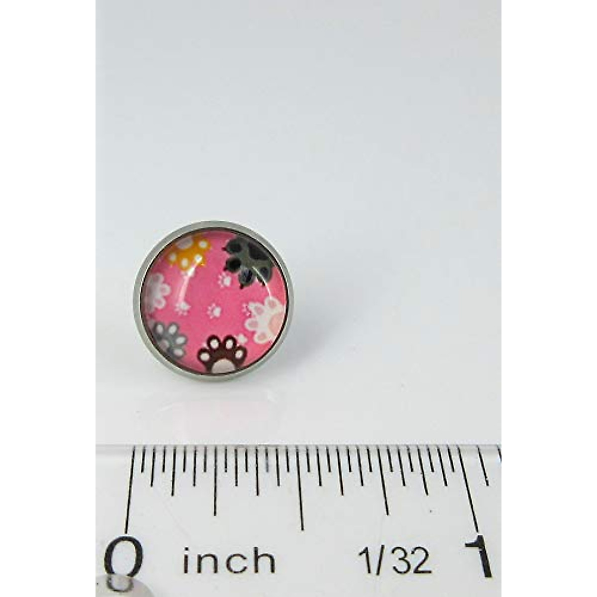 Stainless Steel Pink Cat Paw Print Glass Stud Earrings 12mm
