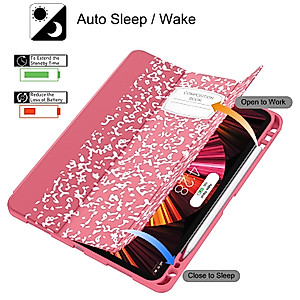 Soke New iPad Pro 11 Case (M2) 2022/2021/2020 with Pencil Holder - [Full Body Protection + Apple Pencil Charging + Auto Wake/Sleep], Soft TPU Back Cover for 2022 iPad Pro 11 inch(Book Watermelon)