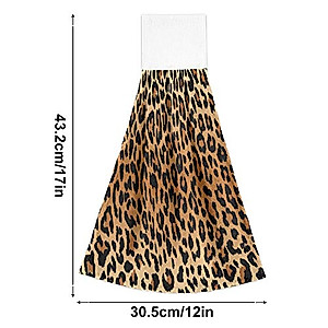STAYTOP Fashion Colorful Leopard Animal Print Hand Towels Set of 2, Soft and Fast Absorbent Hanging Towels or Magic Stickers with Hanging Loops for Kitchen, Bathroom 12x17In