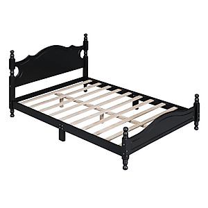 Lifeand Full Size Wood Platform Bed Frame,Retro Style Platform Bed with Wooden Slat Support,Black