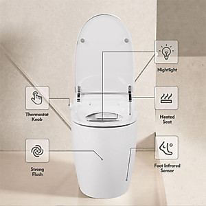 Heated Seat Smart Toilet, Modern Elongated Toilet with Warm Water, Dual Auto Flush,Foot Sensor Operation,Heated Bidet Seat, Automatic Flush Tank Less Toilet without Bidet (A)