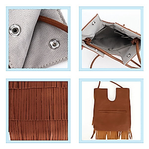 Quniko Cowgirl Crossbody Bag Fringe Messenger Bag Purse for Women Girls, Brown