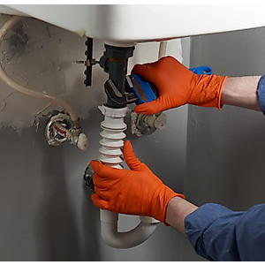 Comfy Package Large Orange Nitrile Heavy-Duty Gloves, Diamond Texture, Waterproof & Latex Free