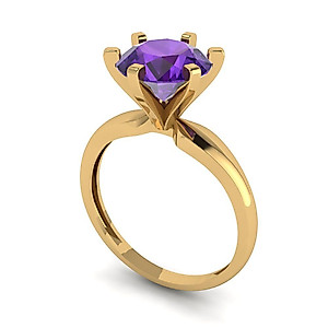 Clara Pucci 2.50ct Round Cut Solitaire Natural Amethyst gemstone Bridal Designer Anniversary Engagement Ring in Real 14k Yellow Gold