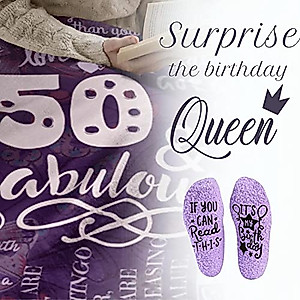InnoBeta 50th Birthday Gifts for Women Flannel Blanket and Sock, Birthday Gift Basket for Women, Female, Friends, Ideal for Mom, Best Friends, Grandma, Gigi (50"x 65") - 50 & Fabulous