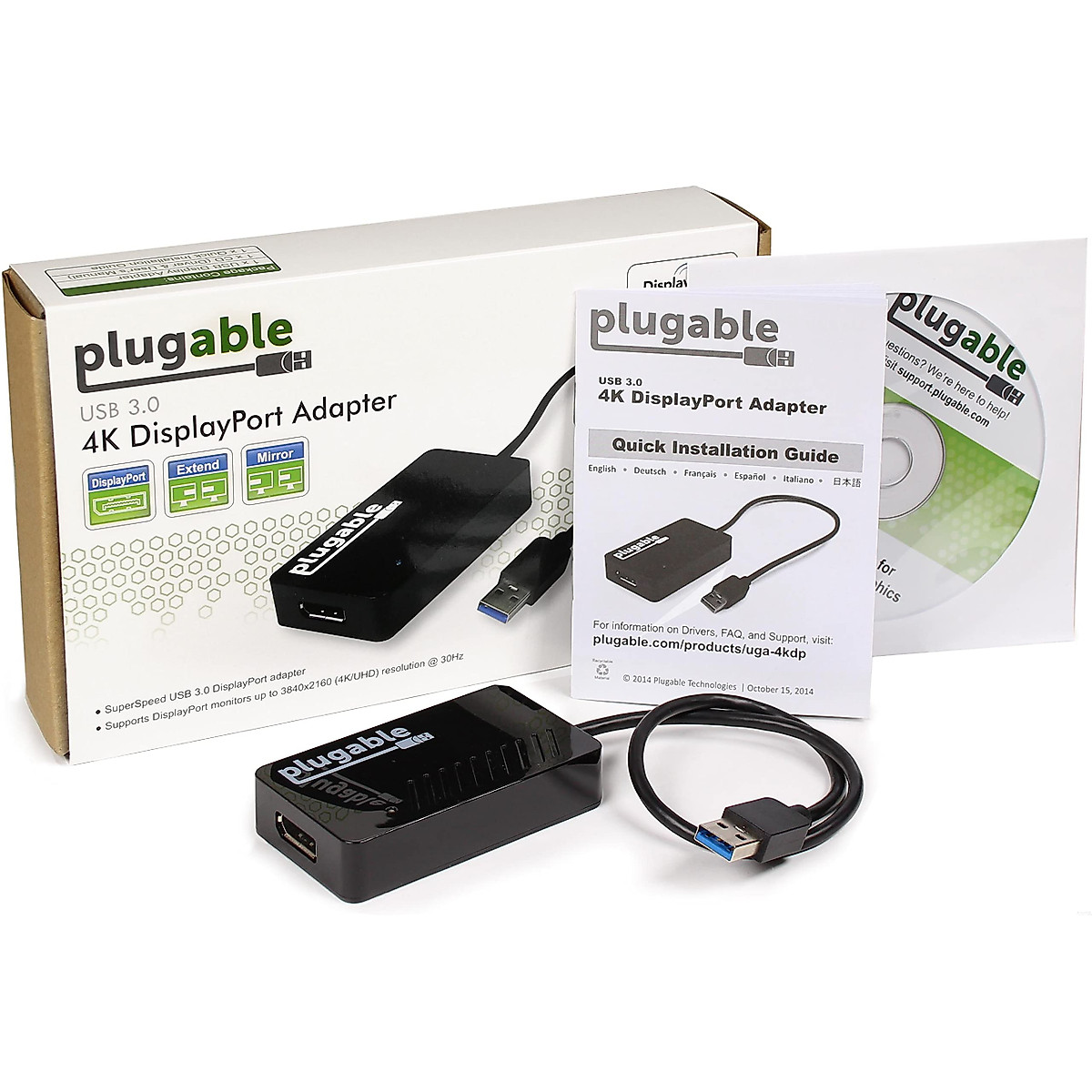 Plugable USB 3.0 to DisplayPort 4K DisplayLink Video Graphics Adapter for Multiple Monitors up to 3840x2160 Supports Windows, Mac, and ChromeOS