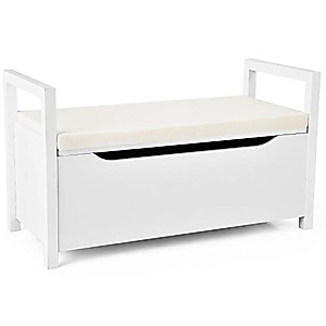 Giantex Shoe Storage Bench with Cushion, Entryway Storage Benches, End of Bed Bench for Bedroom, Wood Shoe Bench with Seat, 34" L×15" W×19" H, White