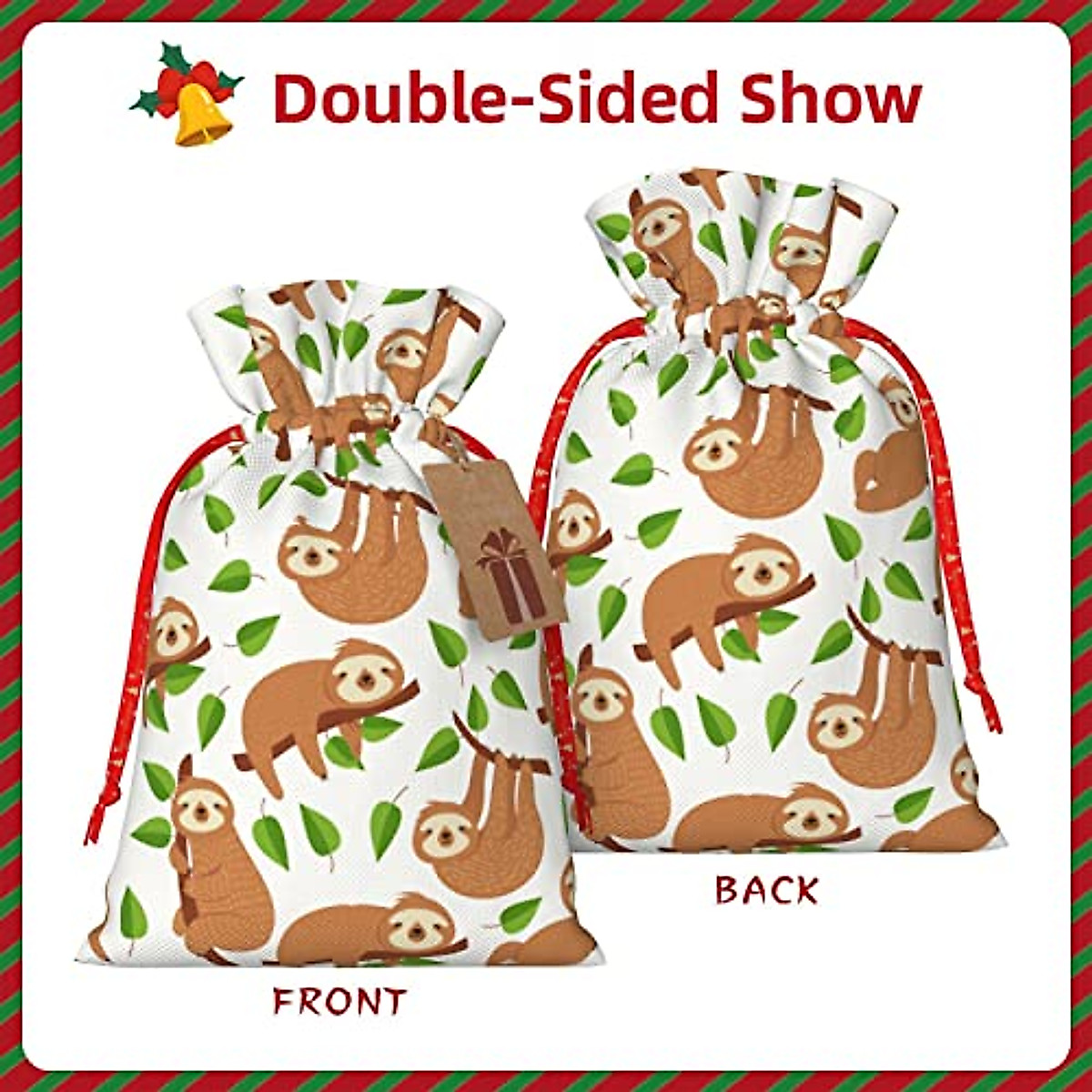 Drawstrings Christmas Gift Bags Sloth-Cute-Tree Presents Wrapping Bags Xmas Gift Wrapping Sacks Pouches Medium