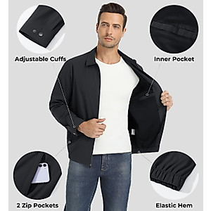 EKLENTSON Spring Jacket Men Casual Light Jacket Slim Fit Lightweight Windbreaker Jackets with Zip Pockets Black Large