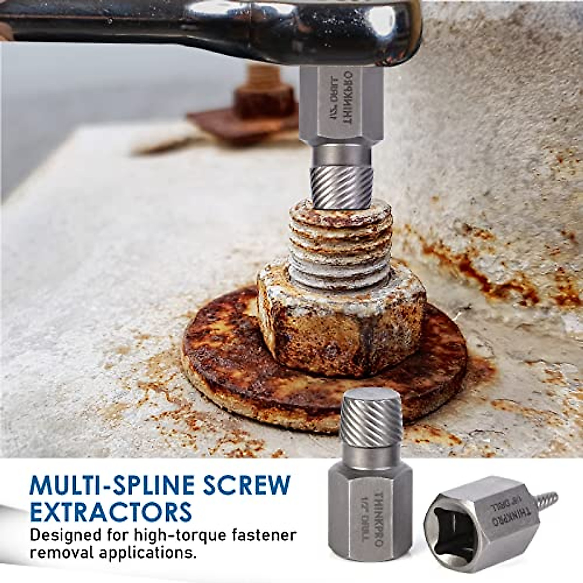 THINKPRO 14PCS Screw Extractor Set, Easy Out Bolt Extractor kit with 3/8" Inch Drive Hex-Head, Multi-Spline Rounded Bolt Remover tool for Removing Damaged Studs, Bolts, Screws