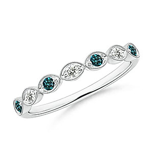 Angara Natural 0.12 ct Enhanced Blue Diamond and 0.09 ct Diamond Non Eternity Ring in 14K White Gold for Women (Grade- AA | Size- 1.9mm) | 0 Birthstone, Birthday, Anniversary Jewelry Gift for Women