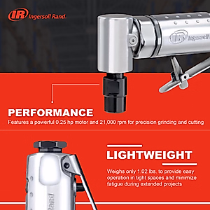 Ingersoll Rand 301B Air Angle Die Grinder, 21,000 RPM, 0.25 HP, 1/4" Collet, Front Exhaust