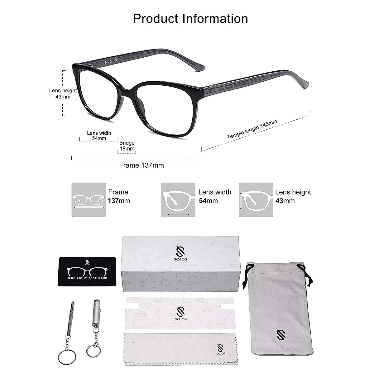 SOJOS Clear Blue Light Glasses Computer Glasses Embossed Temple ROCOCO SJ5099, Black Frame/Anti-Blue Light Lens