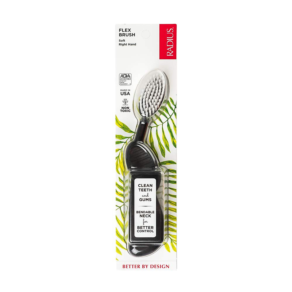 RADIUS Flex Brush with Soft Bristles Toothbrush BPA Free & ADA Accepted Designed to Improve Gum Health & Reduce Issues - Right Hand - Black/White - Pack of 1