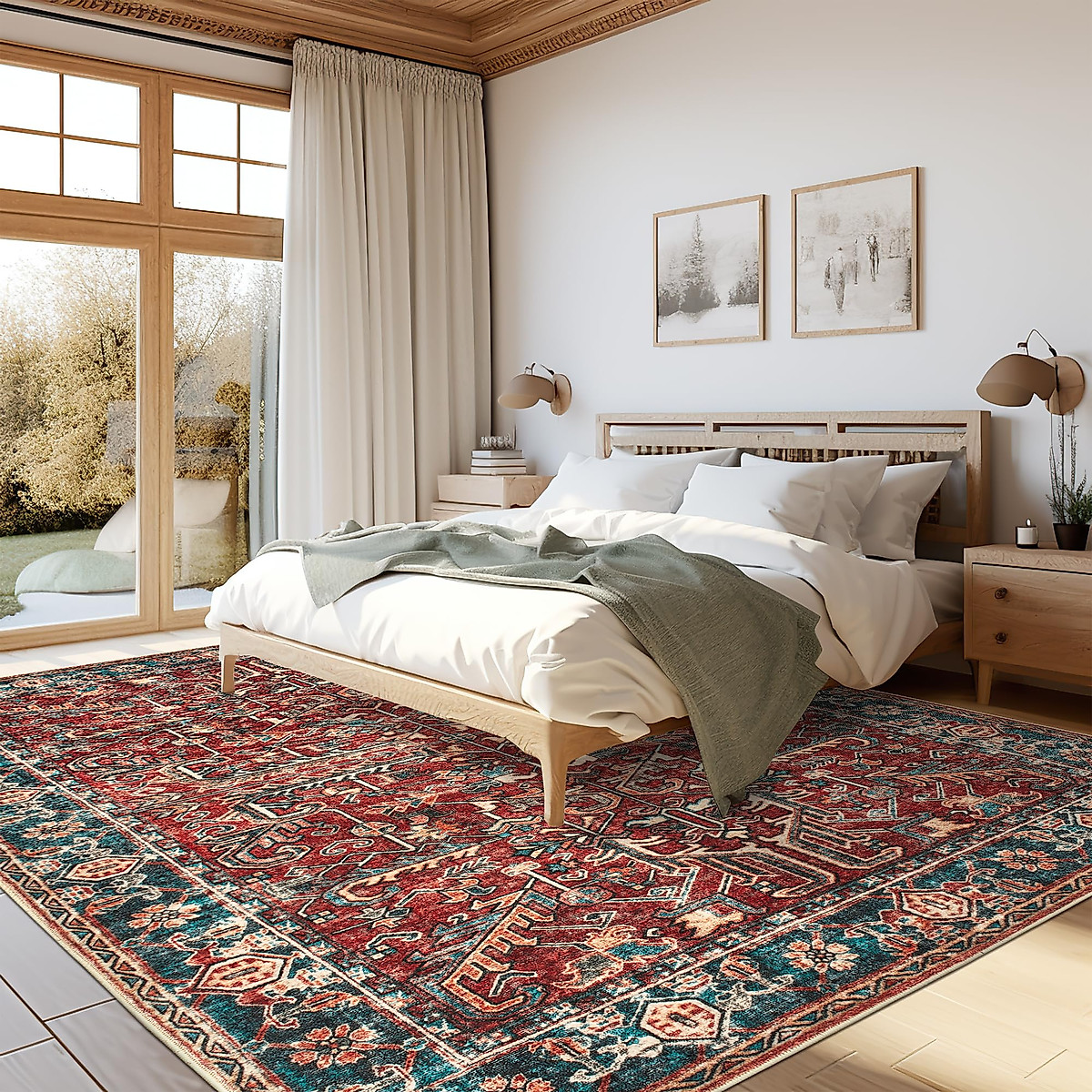 Valenrug Washable Rug 5x7 - Ultra-Thin Antique Collection Area Rug, Stain Resistant Rugs for Living Room Bedroom, Distressed Vintage Rug(Red, 5'x7')