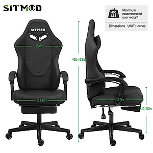 SITMOD Gaming Chairs for Adults Executive Office Chair Back Support Comfy Fabric Ergonomic Chair with Footrest Lumbar Support Computer Chair PC Racing Chair Reclining Swivel Massage Gaming Chairs