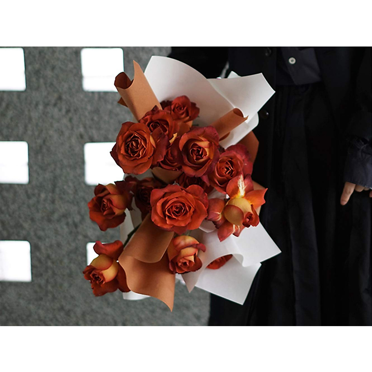 BBJ WRAPS Korean Style Waterproof Floral Wrapping Paper Single Color Bouquet Wrapping Paper Roll for Flowers, 22.8 Inch x 8 Yard, 1 Roll (Beige White)