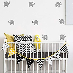 Cute Elephant Decal -36 Set Elephant Wall Decor Stickers for Kids Bedroom- Art Vinyl Removable Nursery Room Wall Decals (Light Gray)