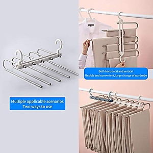 Magic Pant Hanger Multi Functional Non-Slip Pants Rack 5 Layers Space Saving Closet Storage Organizer for Jeans Trousers Pants Scarf Skirts 1 Pack (Grey)