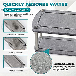 Sekonow 2 Tier Sink Caddy, Bathroom Instant Dry Sink Organizer, Diatomaceous Earth Fast Drying Stone Sink Tray, Kitchen Sink Organizer Soap Sponge Holder