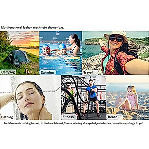 Mesh Shower Caddy Portable for College Dorm – Quick Dry Hanging Shower Bag for Bathroom, Beach, Swimming & Gym – Shower Tote Double Handles with Oxford Base, 8-Pockets & 2 key Chain Holder –Shower Cap