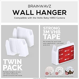 Wall Mount for HB50, (2 Pack), Adhesive Holder for Hello Baby Monitor Camera Installs in Minutes, No Mess Hanger Bracket by Brainwavz (White)