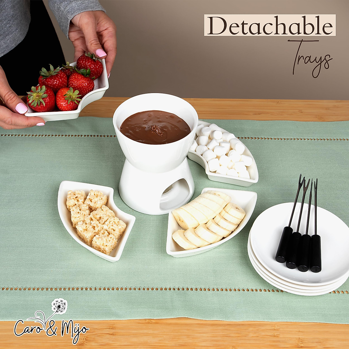 Fondue Pot Set – Family Friendly & Interactive Fondue Set w/Tea Light Heat Source - Quality Ceramic Pot for Any Dinner or Party Theme - Ideal Gift for Couples & Wedding Registry Must Haves