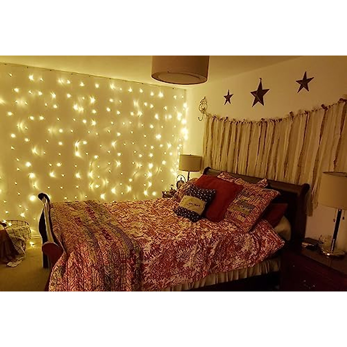 Lighting EVER Dual Color Curtain Lights Warm & White, 10 ft x 10 ft 300 LED Backdrop Lights with Remote/Timer/Dimmer/9 Modes, Indoor Outdoor Hanging Fairy Lights for Bedroom, Wedding Party, Patio