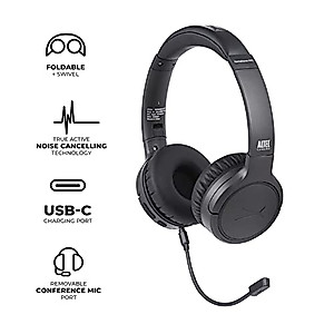 Altec Lansing Nanophones ANC Bluetooth Wireless Active Noise Cancelling Headphones On Ear Headphones 12 Hour Battery Life, Foldable Earcups, Removeable Mic for Working and Learning from Home (Grey)